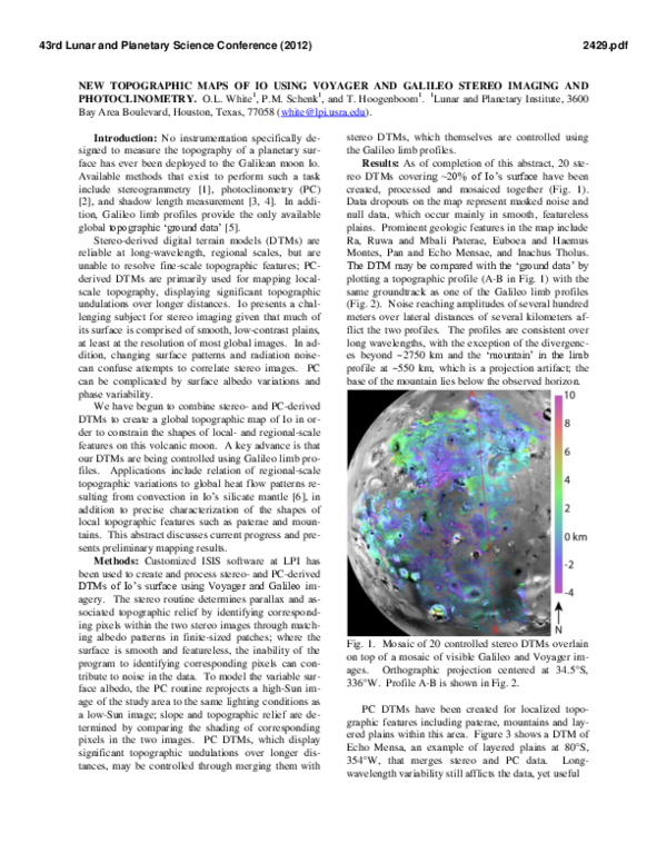 (PDF) New Topographic Maps of Io Using Voyager and Galileo Stereo ...