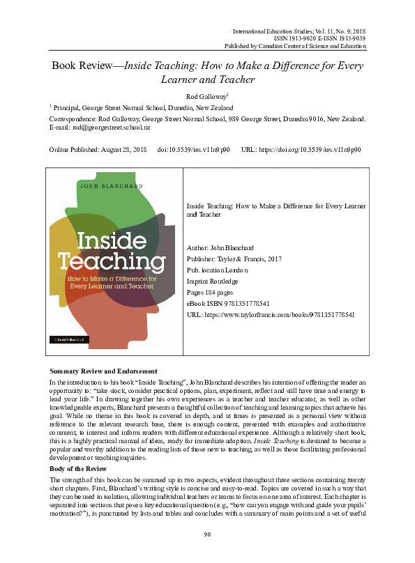 (PDF) Book Review—Inside Teaching: How to Make a Difference for Every ...