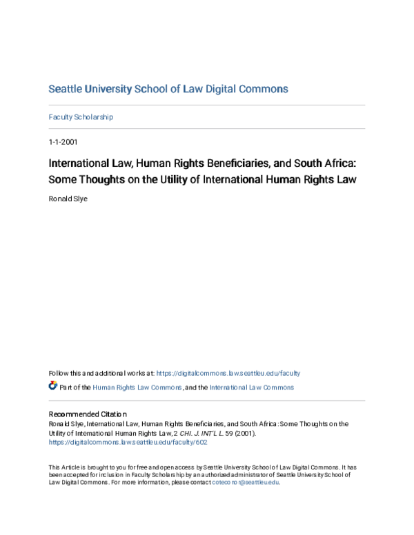 (PDF) International Law, Human Rights Beneficiaries, and South Africa ...
