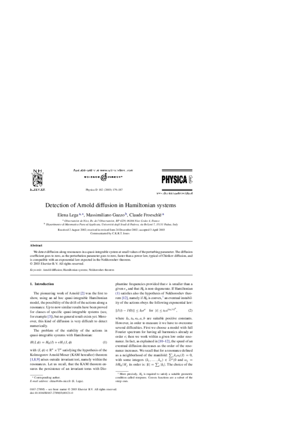 (PDF) Detection of Arnold diffusion in Hamiltonian systems