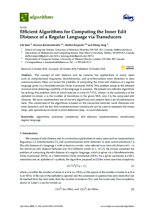 (PDF) Efficient Algorithms for Computing the Inner Edit Distance of a Regular Language via ...