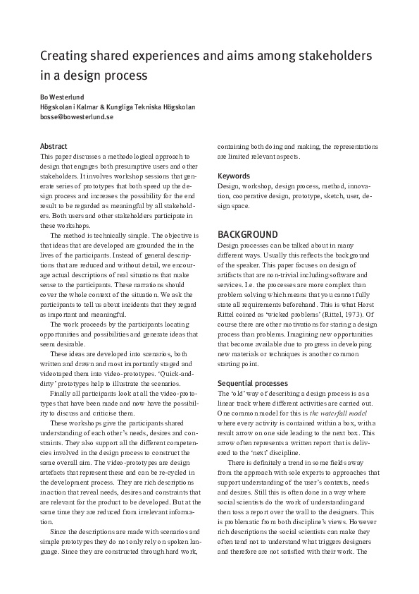 (PDF) Creating shared experiences and aims among stakeholders in a ...