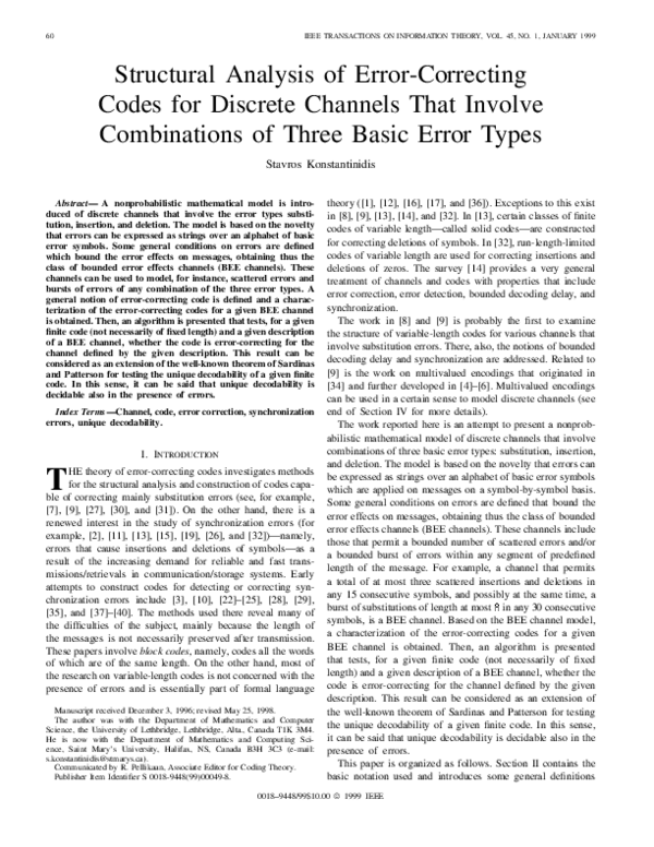 (PDF) Structural analysis of error-correcting codes for discrete ...