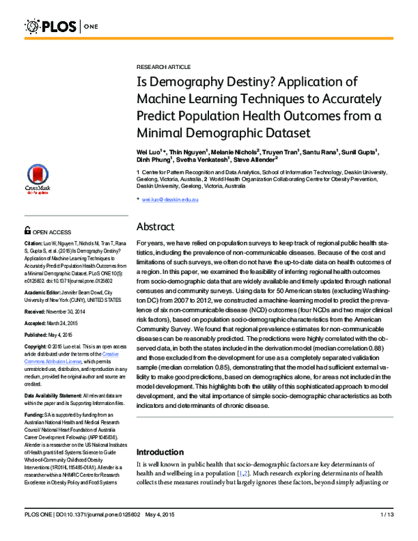 (PDF) Is Demography Destiny? Application of Machine Learning Techniques ...