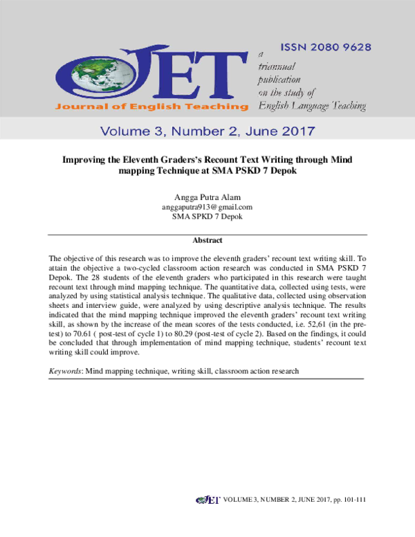 (PDF) Improving the Eleventh Graders's Recount Text Writing Through ...