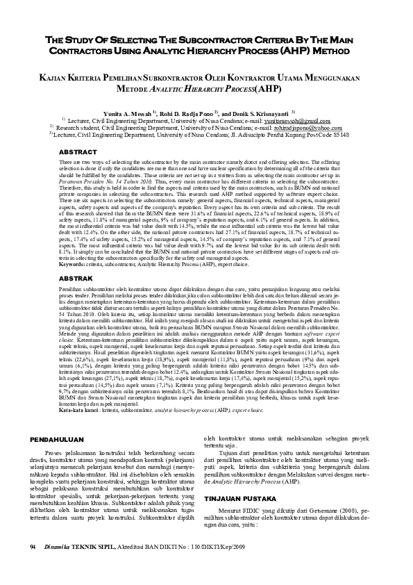 (PDF) The Study Of Selecting The Subcontractor Criteria By The Main Contractors Using Analytic ...