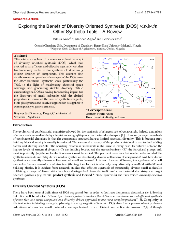 (PDF) Exploring the Benefit of Diversity Oriented Synthesis (DOS) vis-à-vis Other Synthetic ...