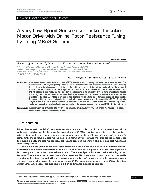 Pdf A Very Low Speed Sensorless Control Induction Motor Drive With
