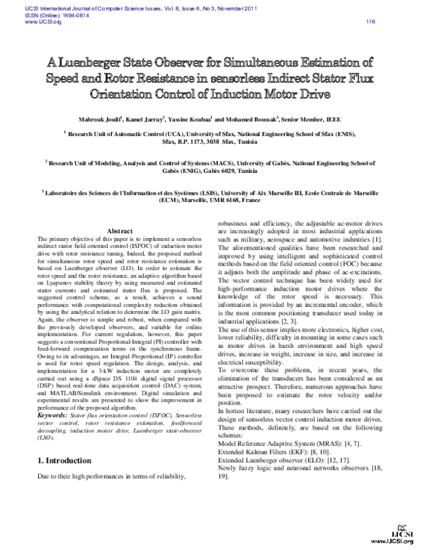 (PDF) A Luenberger state observer for simultaneous estimation of speed ...