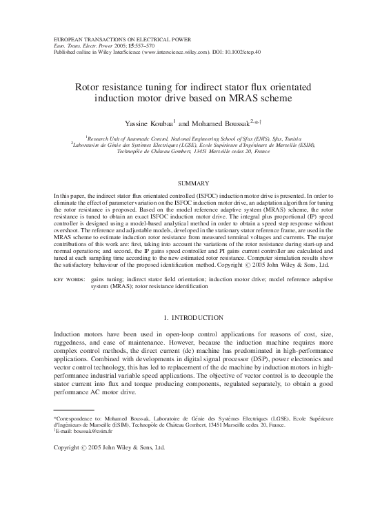 (PDF) Rotor resistance tuning for indirect stator flux orientated induction motor drive based on ...