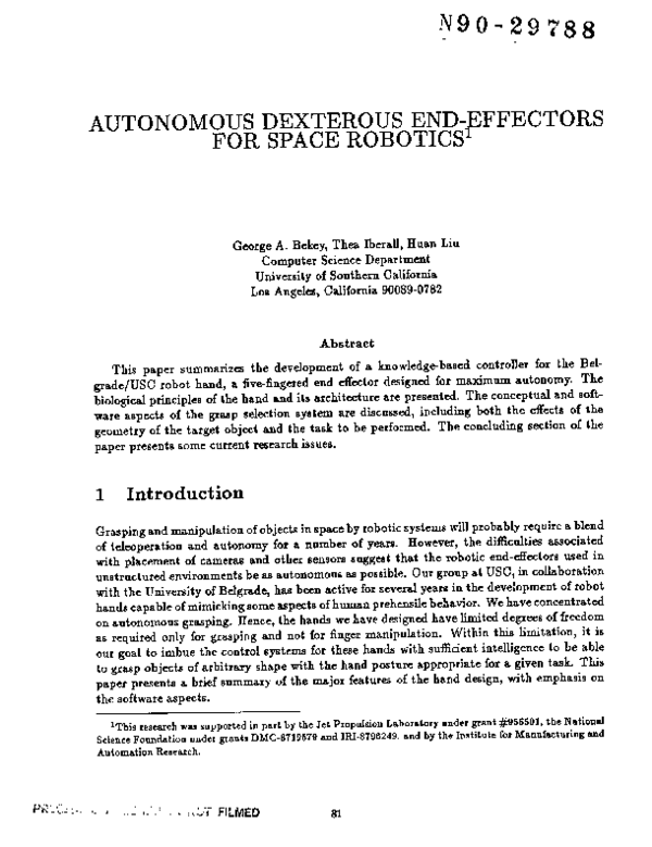 (PDF) Autonomous dexterous end-effectors for space robotics