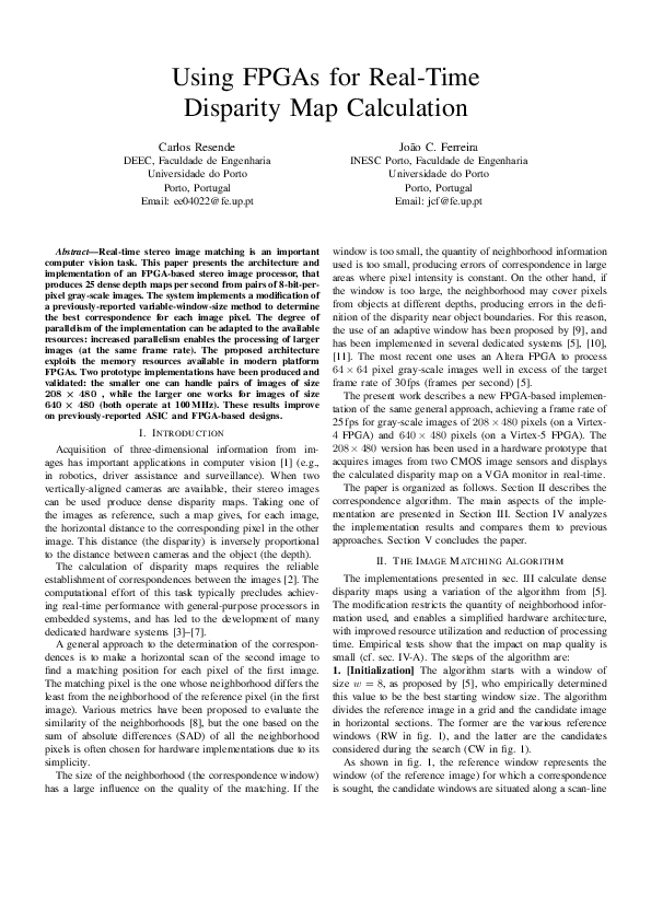 Pdf Using Fpgas For Real Time Disparity Map Calculation 