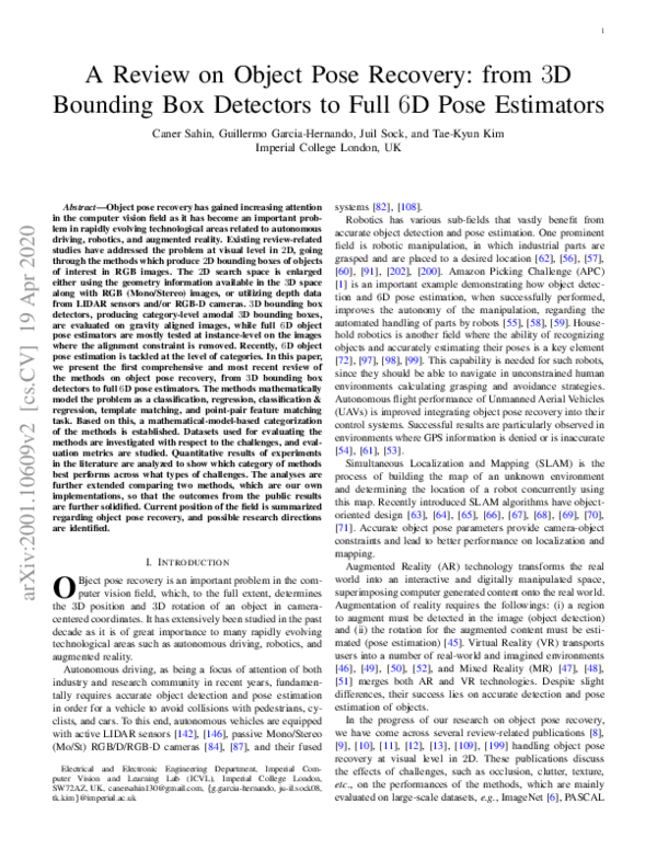 (PDF) A review on object pose recovery: From 3D bounding box detectors to full 6D pose estimators