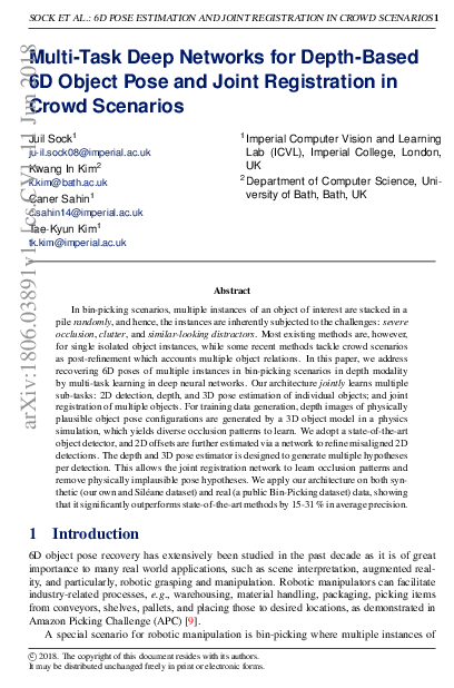 (PDF) Multi-Task Deep Networks for Depth-Based 6D Object Pose and Joint Registration in Crowd ...