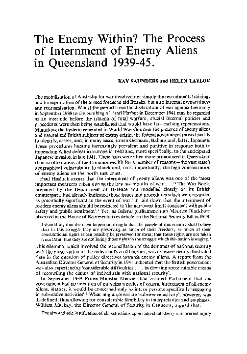 (PDF) The Enemy Within? The Process of Internment of Enemy Aliens in ...