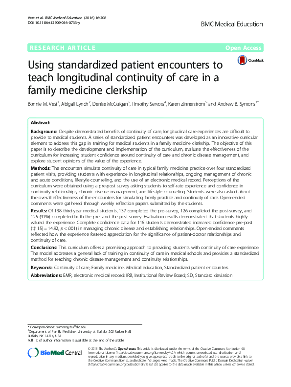 (PDF) Using standardized patient encounters to teach longitudinal ...