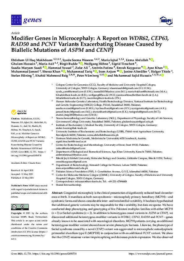 (PDF) Modifier Genes in Microcephaly: A Report on WDR62, CEP63, RAD50 ...