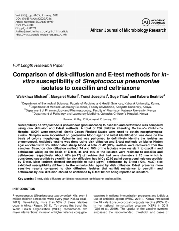 (PDF) Comparison of disk-diffusion and E-test methods for in-vitro ...
