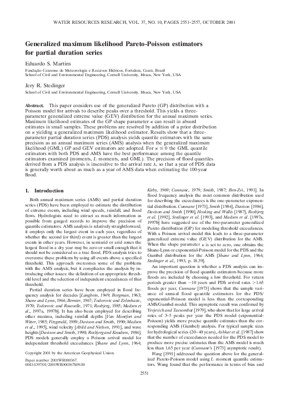 Pdf Generalized Maximum Likelihood Pareto Poisson Estimators For Partial Duration Series
