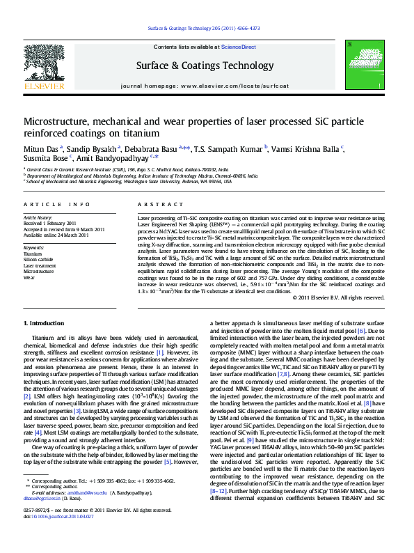 (PDF) Microstructure, mechanical and wear properties of laser processed SiC particle reinforced ...