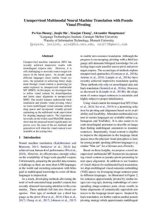 (PDF) Unsupervised Multimodal Neural Machine Translation with Pseudo Visual Pivoting