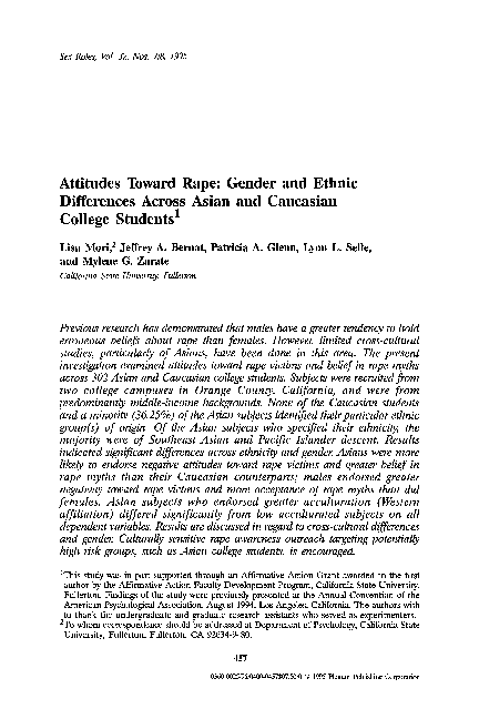 (PDF) Attitudes toward rape: Gender and ethnic differences across Asian and Caucasian college ...