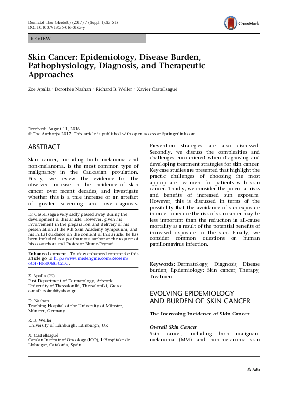 (PDF) Skin Cancer: Epidemiology, Disease Burden, Pathophysiology ...