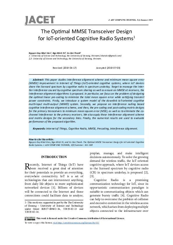 (PDF) The Optimal MMSE Transceiver Design for IoT-oriented Cognitive ...