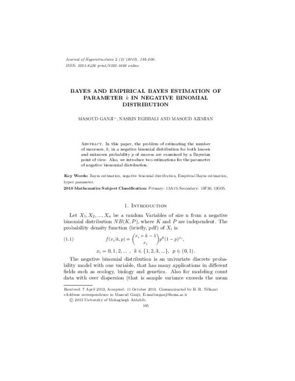 Pdf Bayes And Empirical Bayes Estimation Of Parameter K In Negative Binomial Distribution