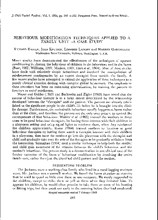 Behaviour modification techniques applied to a family unit a case study