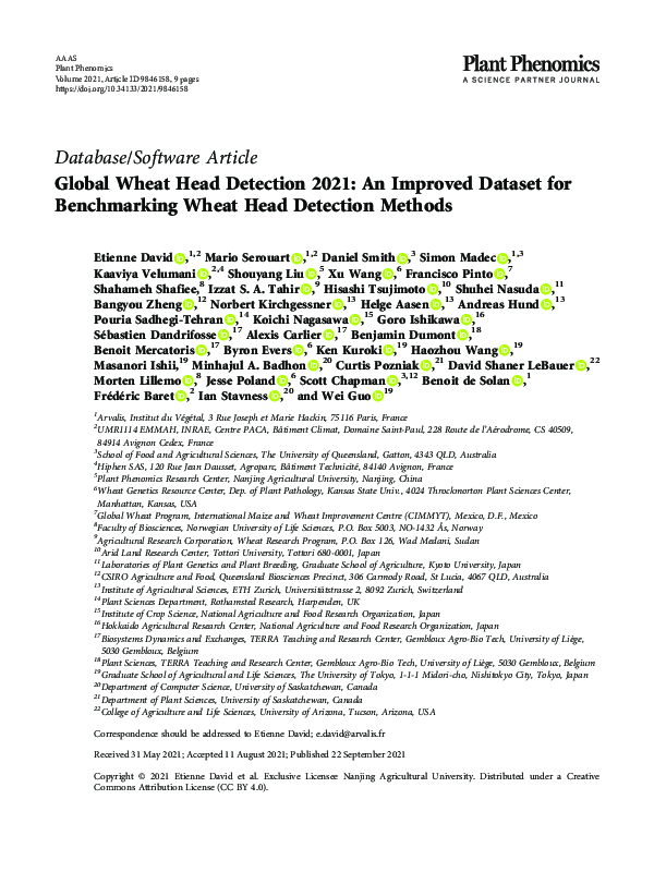 (PDF) Global Wheat Head Detection 2021: An Improved Dataset for Benchmarking Wheat Head ...