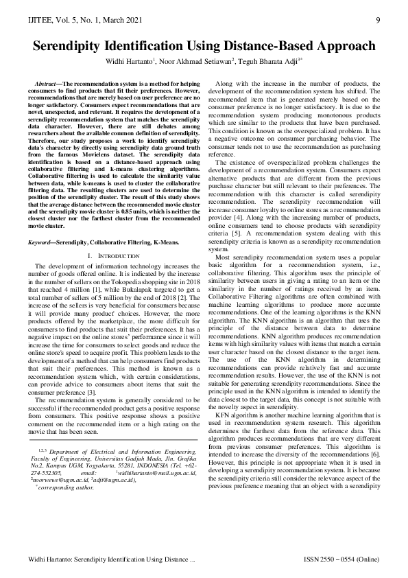 (PDF) Serendipity Identification Using Distance-Based Approach