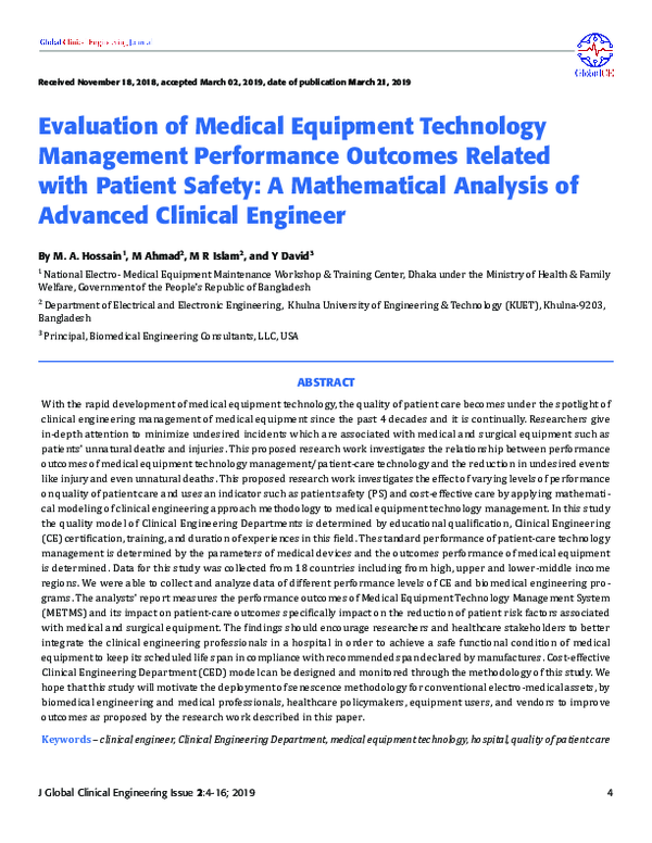 (PDF) Evaluation of Performance Outcomes of Medical Equipment ...