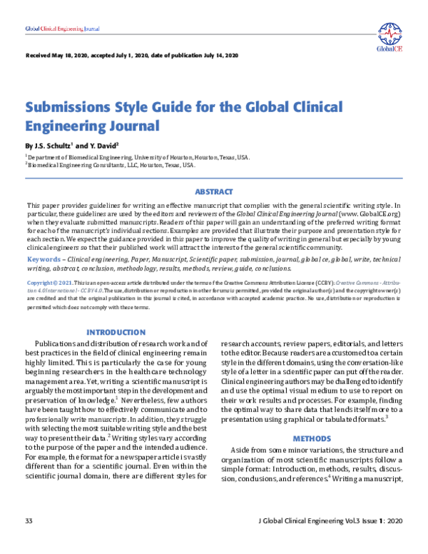 (PDF) Submissions Style Guide for the Global Clinical Engineering Journal