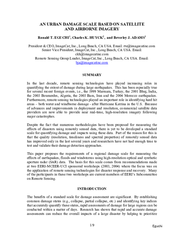 (PDF) An urban damage scale based on satellite and airborne imagery
