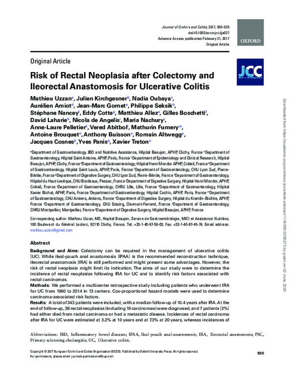(PDF) Risk of rectal neoplasia after colectomy and ileorectal ...