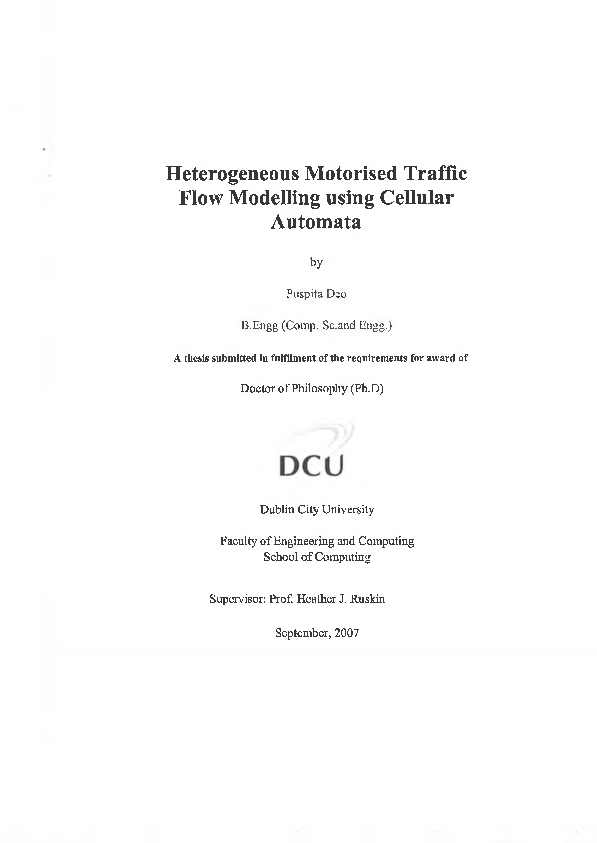 Pdf Heterogeneous Motorised Traffic Flow Modelling Using Cellular Automata