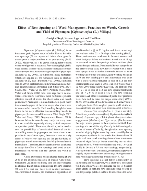 Pdf Effect Of Row Spacing And Weed Management Practices On Weeds