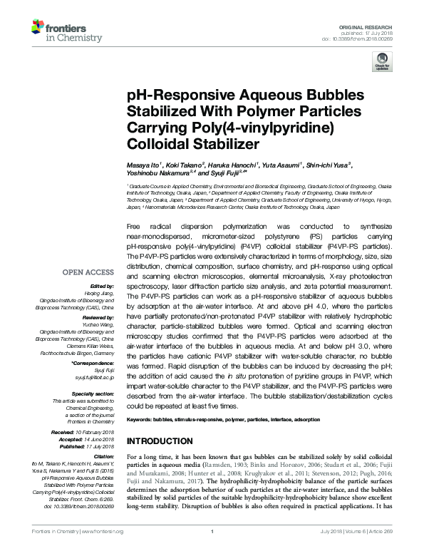 (PDF) pH-Responsive Aqueous Bubbles Stabilized With Polymer Particles ...
