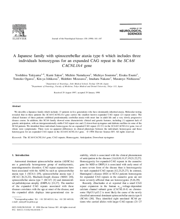 (PDF) A Japanese family with spinocerebellar ataxia type 6 which ...