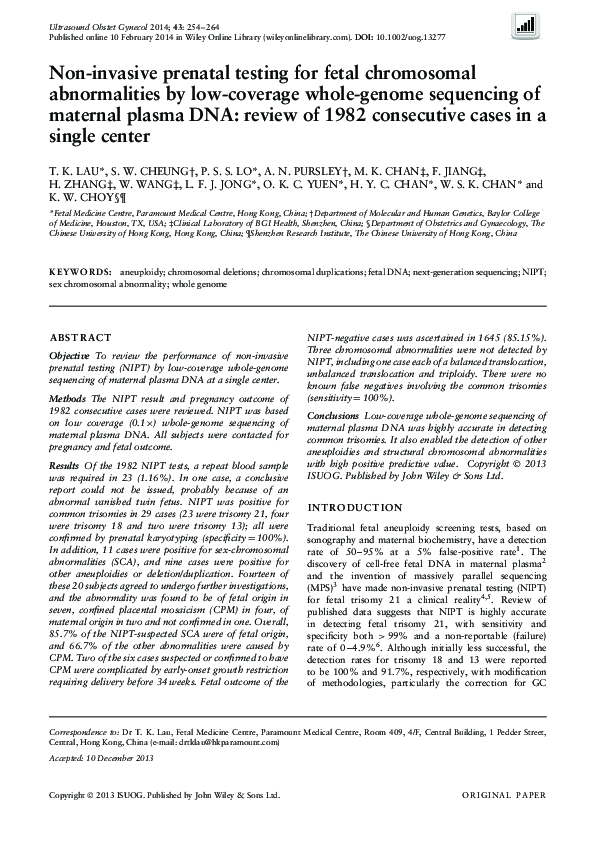 (PDF) Non-invasive prenatal testing for fetal chromosomal abnormalities ...