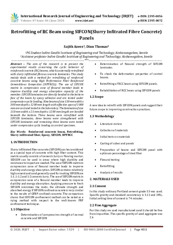 (PDF) Retrofitting RC Beams with SIFCON Panels
