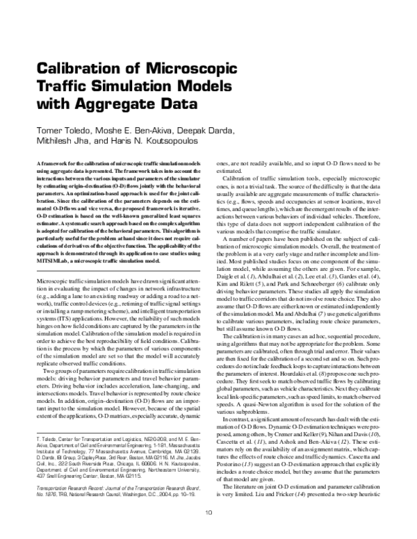 Pdf Calibration Of Microscopic Traffic Simulation Models