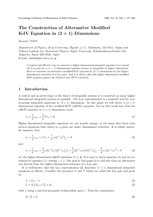 (PDF) The Construction of Alternative Modified KdV Equation in (2 + 1) Dimensions