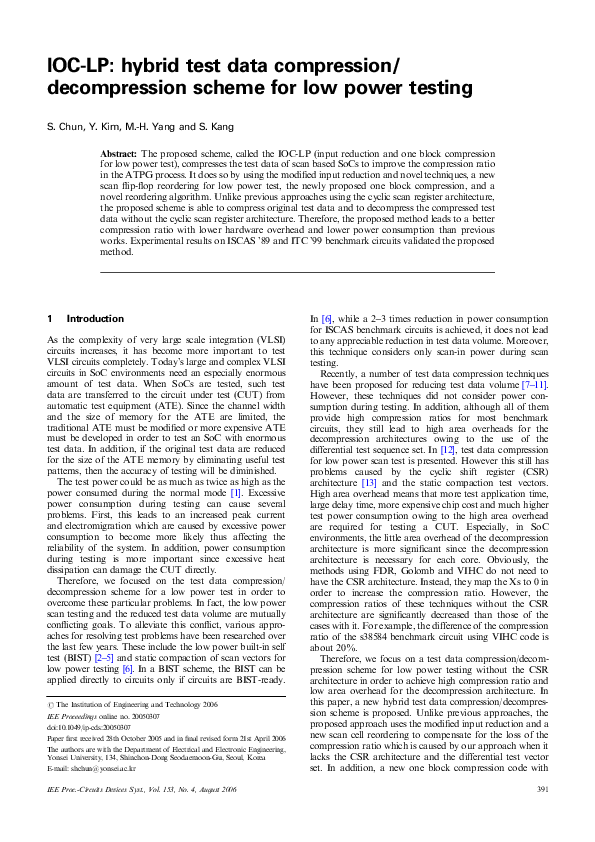 Pdf Ioc Lp Hybrid Test Data Compression∕decompression Scheme For Low Power Testing