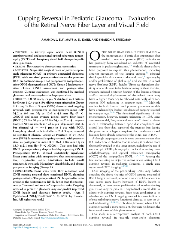 (PDF) Cupping Reversal in Pediatric Glaucoma—Evaluation of the Retinal ...