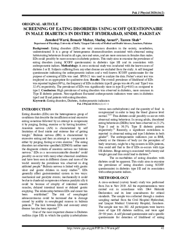 (PDF) Screening of Eating Disorders Using Scoff Questionnaire in Male ...