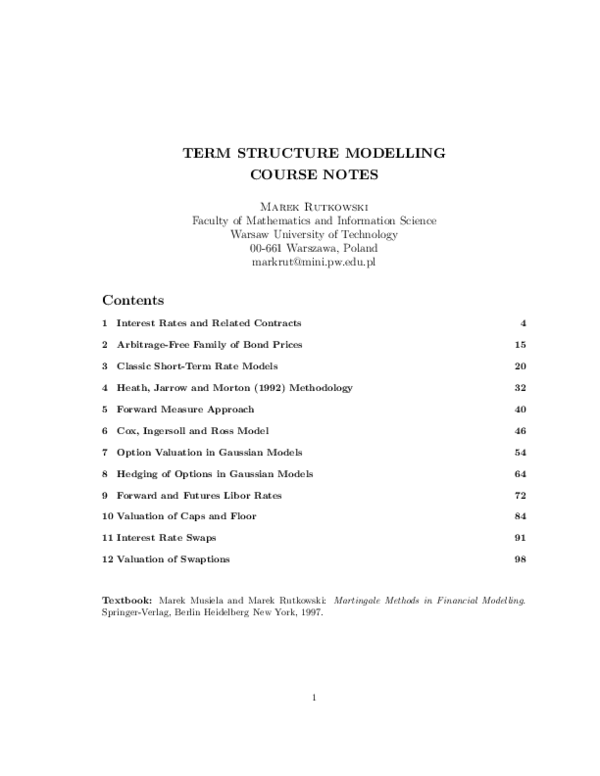 (PDF) Term Structure Modelling Course Notes