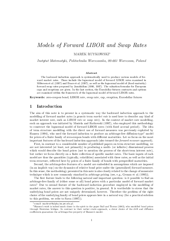 (PDF) Models of forward Libor and swap rates