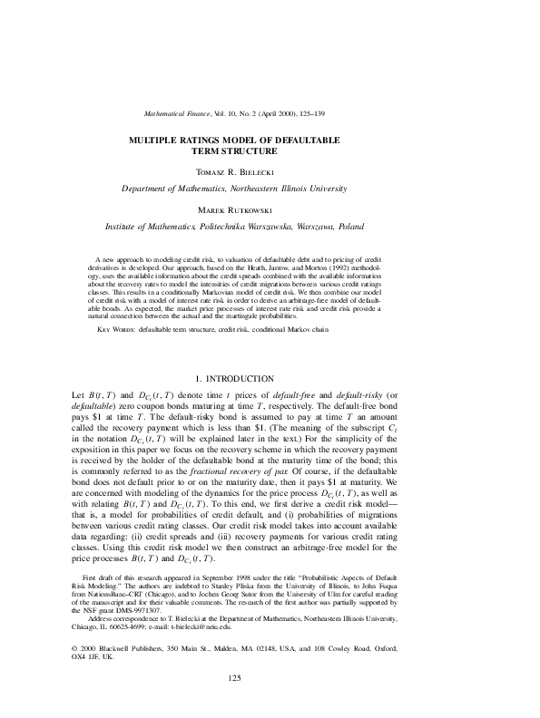 (PDF) Multiple Ratings Model of Defaultable Term Structure